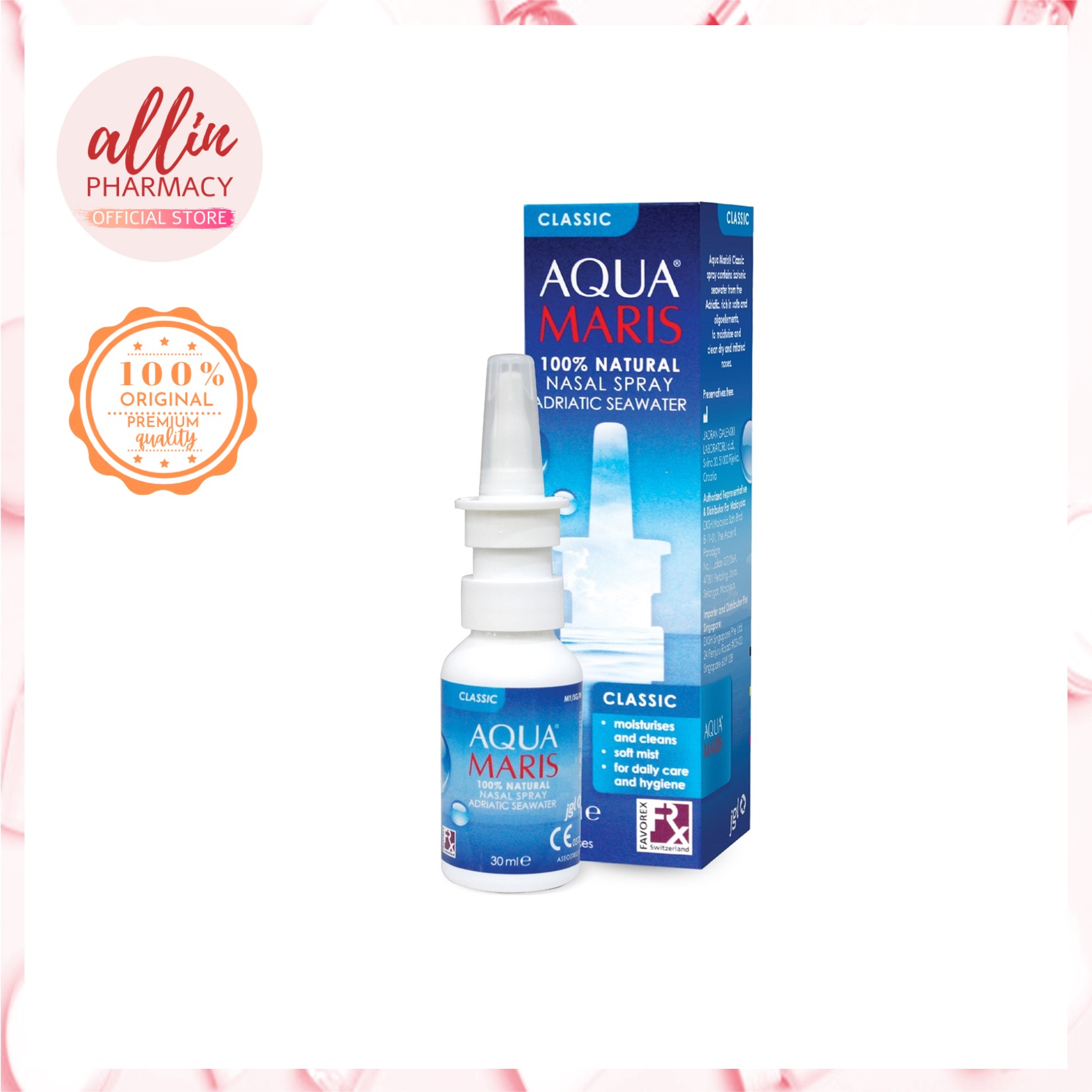 Aqua Maris Classic Nasal Seawater Spray 30ml (EXP 03/27)